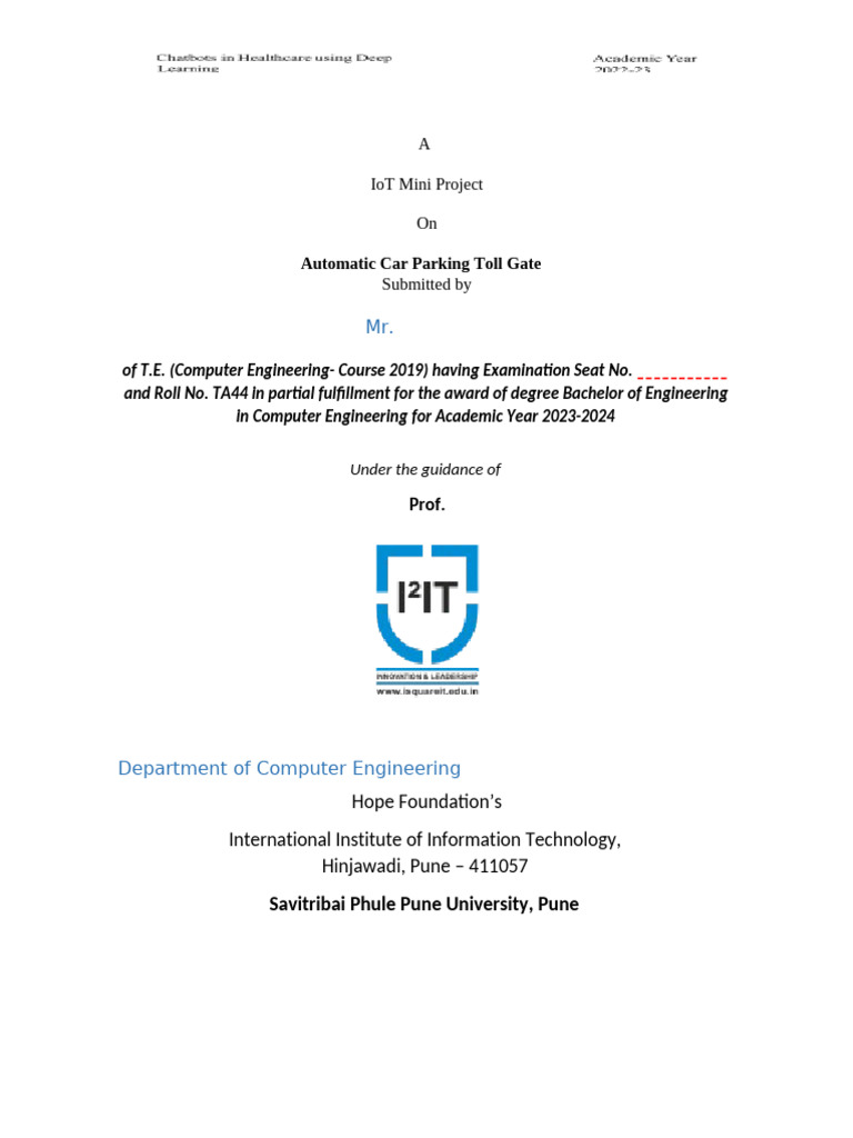 Automatic Car Parking Toll Gate: A Iot Mini Project On | PDF | Arduino ...