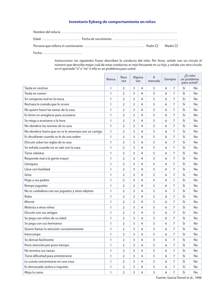 Inventario Eyberg | PDF