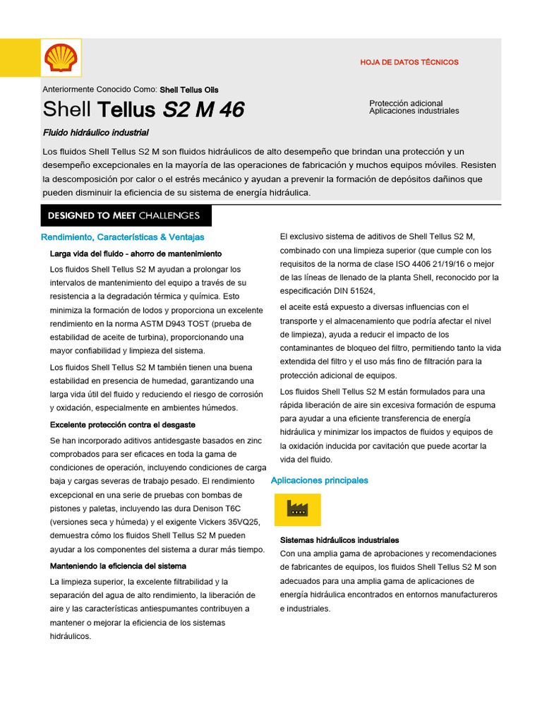 Fluido Hidráulico Shell Tellus S2 M 46 | PDF | Filtración