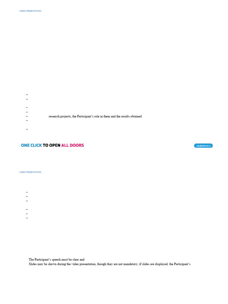 ENG Structure of The Video Presentation in The Postdoctoral Track | PDF | Doctorate