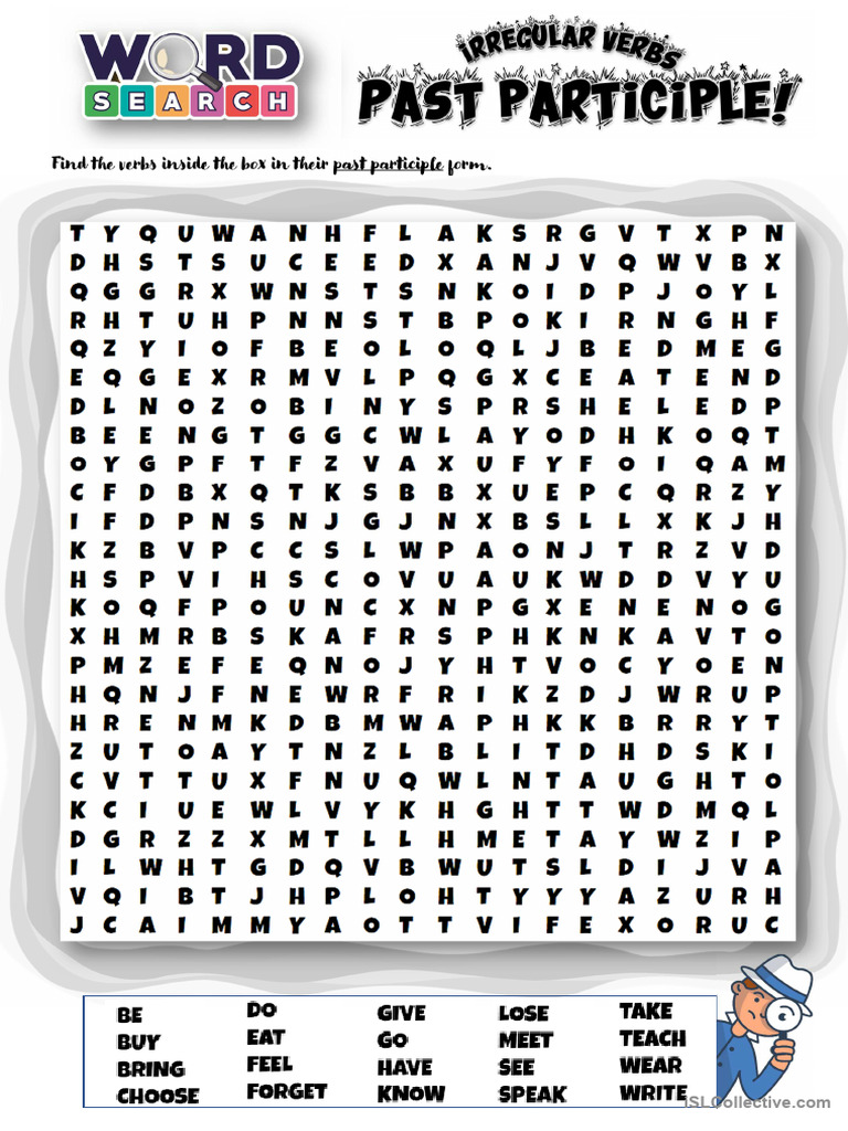 Wordsearch - Irregular Verbs - Past Participle + KEY! | PDF