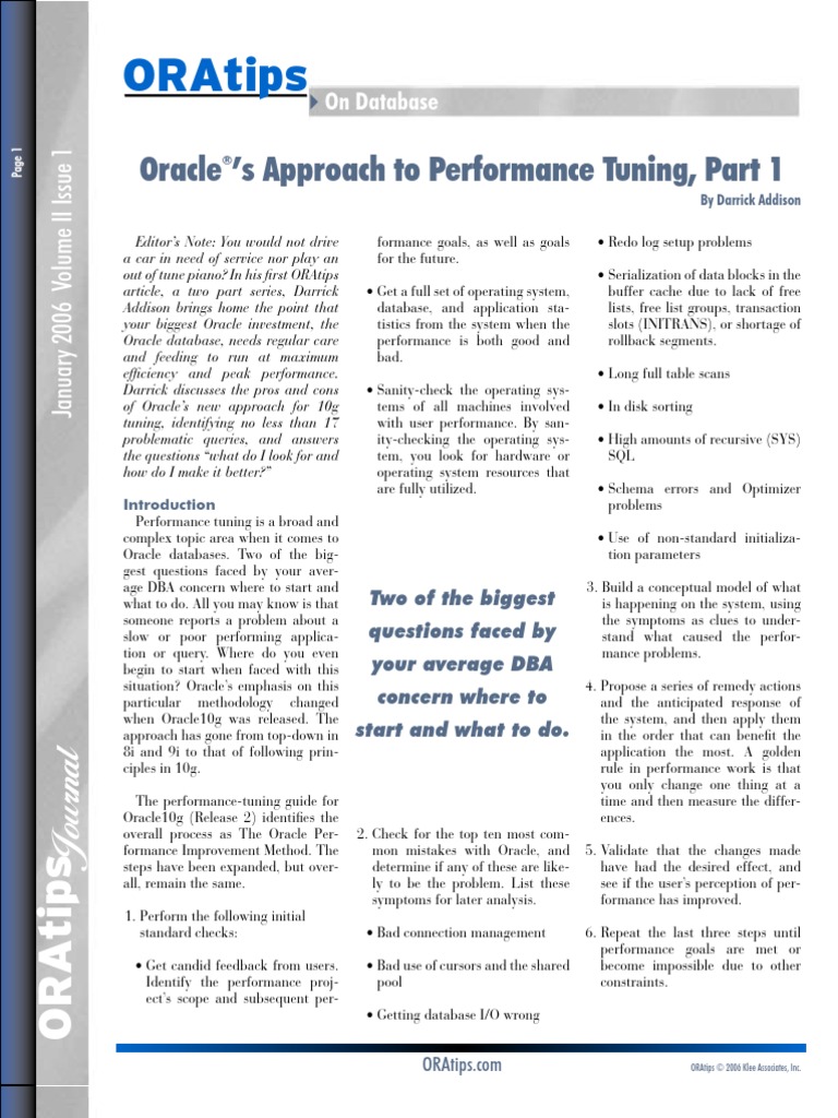 Oracle Performance Tuning Part I | PDF