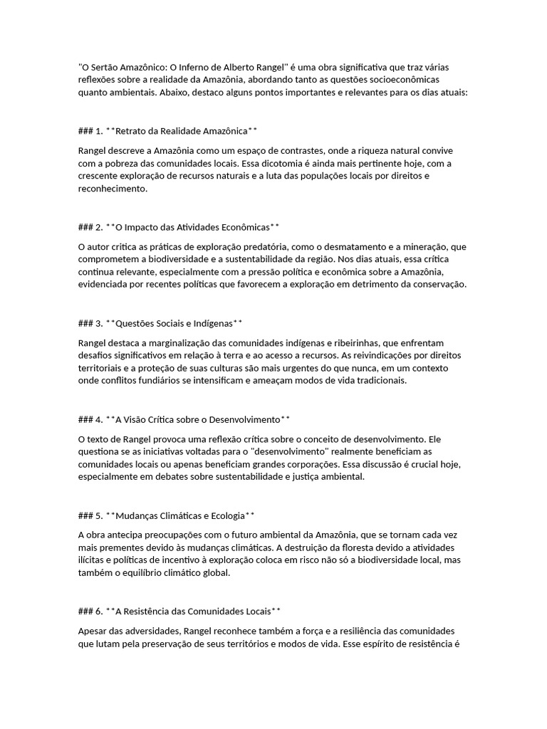 Notas Sobre o Artigo O Sertão Amazônico | PDF | Floresta Amazônica | Sustentabilidade
