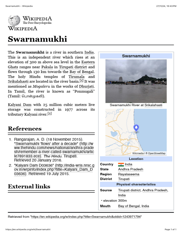 Swarnamukhi - Wikipedia | PDF