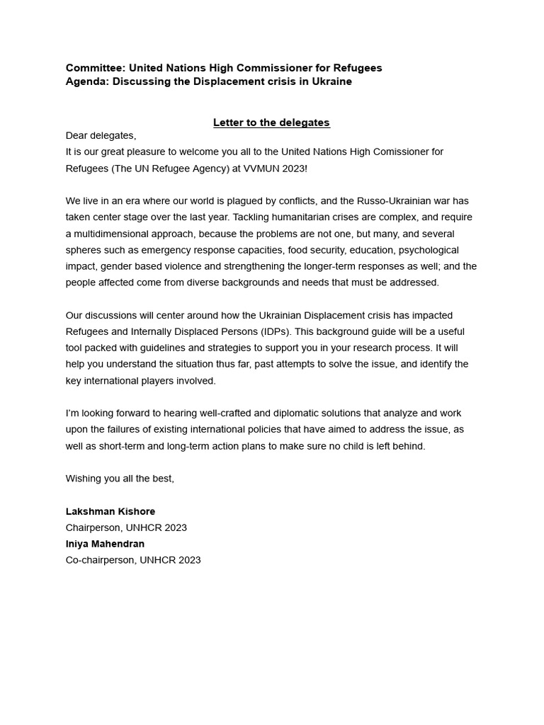 UNHCR - Background Guide 2023 | PDF | Refugee | United Nations High ...