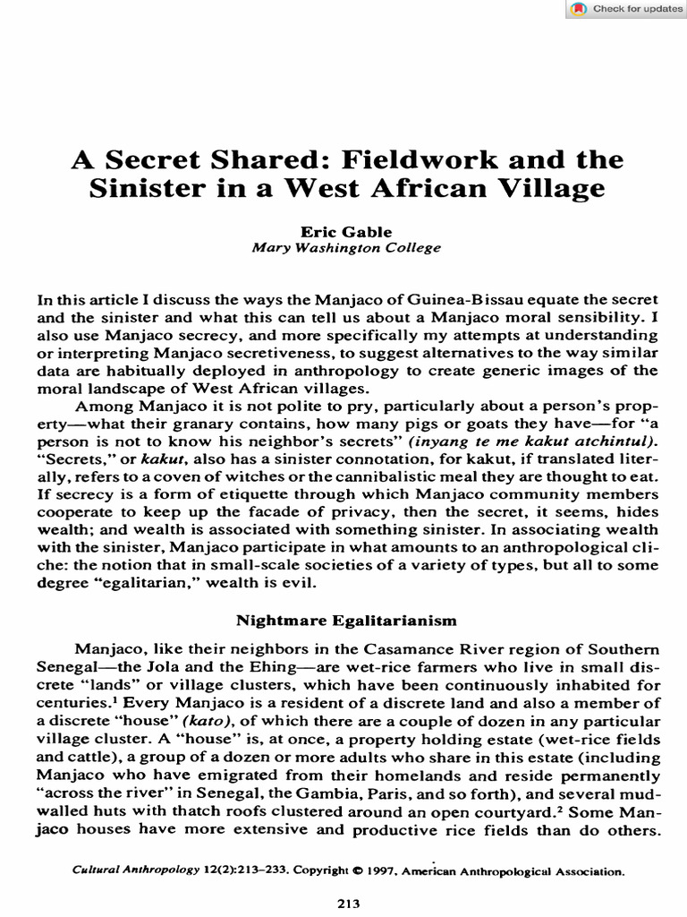 Cultural Anthropology - 2008 - Gable - A Secret Shared Field Work and ...