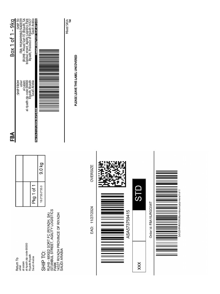 FBA Shipment Details to RUH8 Riyadh | PDF