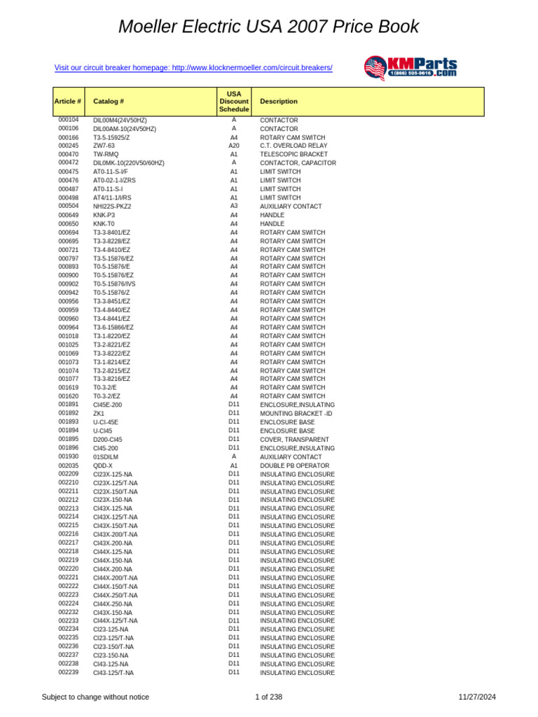 Moeller Electric 2007 Price Book | PDF | Switch | Relay