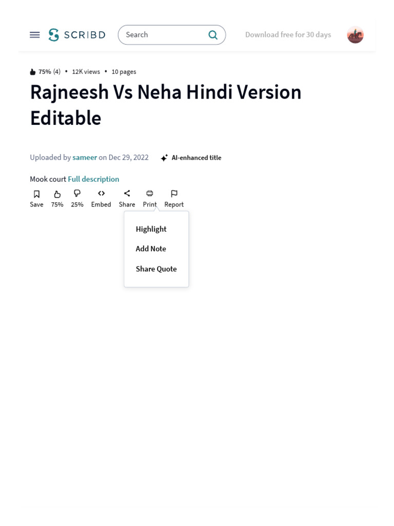 Rajneesh Vs Neha Hindi Version Editable - PDF | PDF