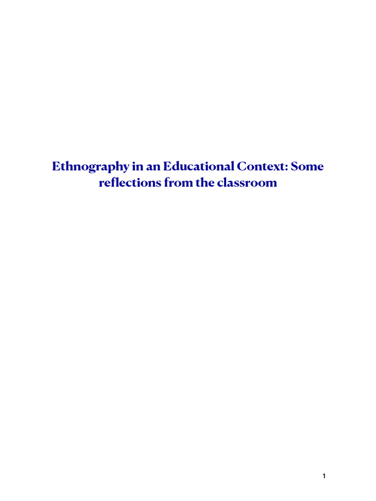 Ethnography Introduction in Education Context | PDF | Teachers | Learning