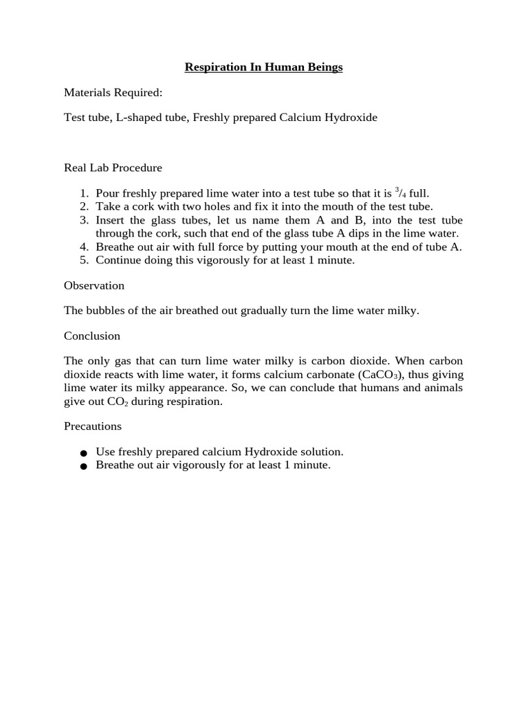 Lab Procedure - Grade IX - Respiration | PDF
