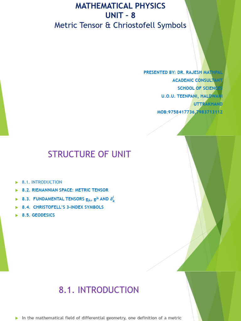 PDF PPT MATHEMATICAL PHYSICS Metric Tensor Unit 08 | PDF | Tensor ...