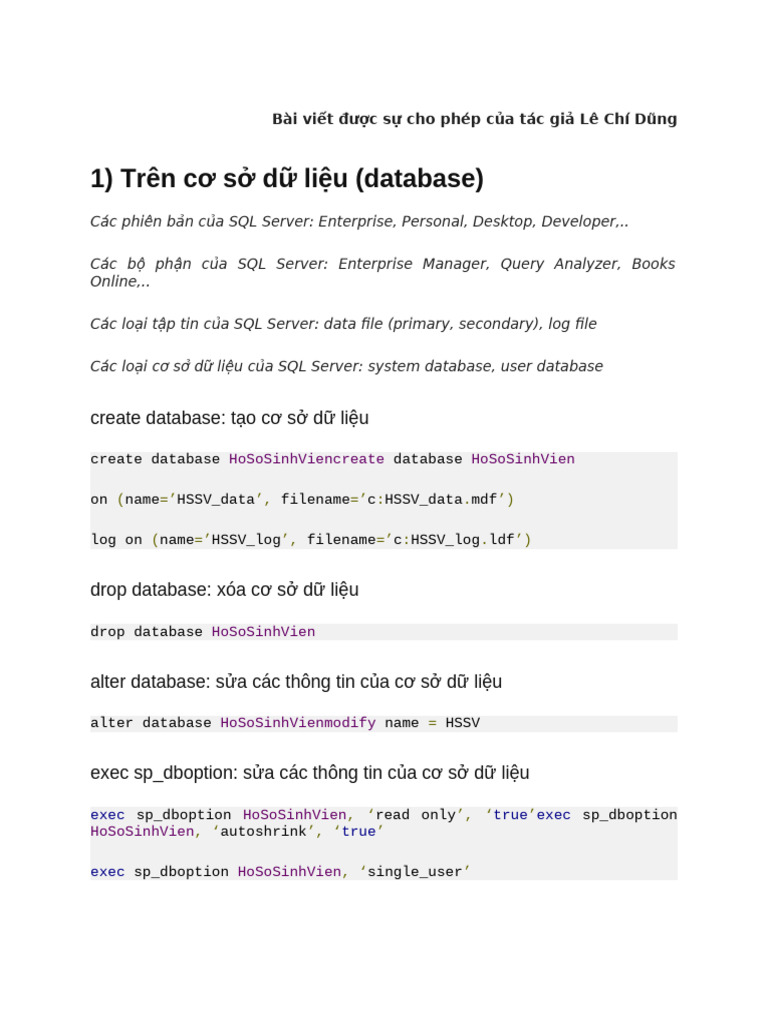 Cac Cau Lenh Co Ban SQL | PDF