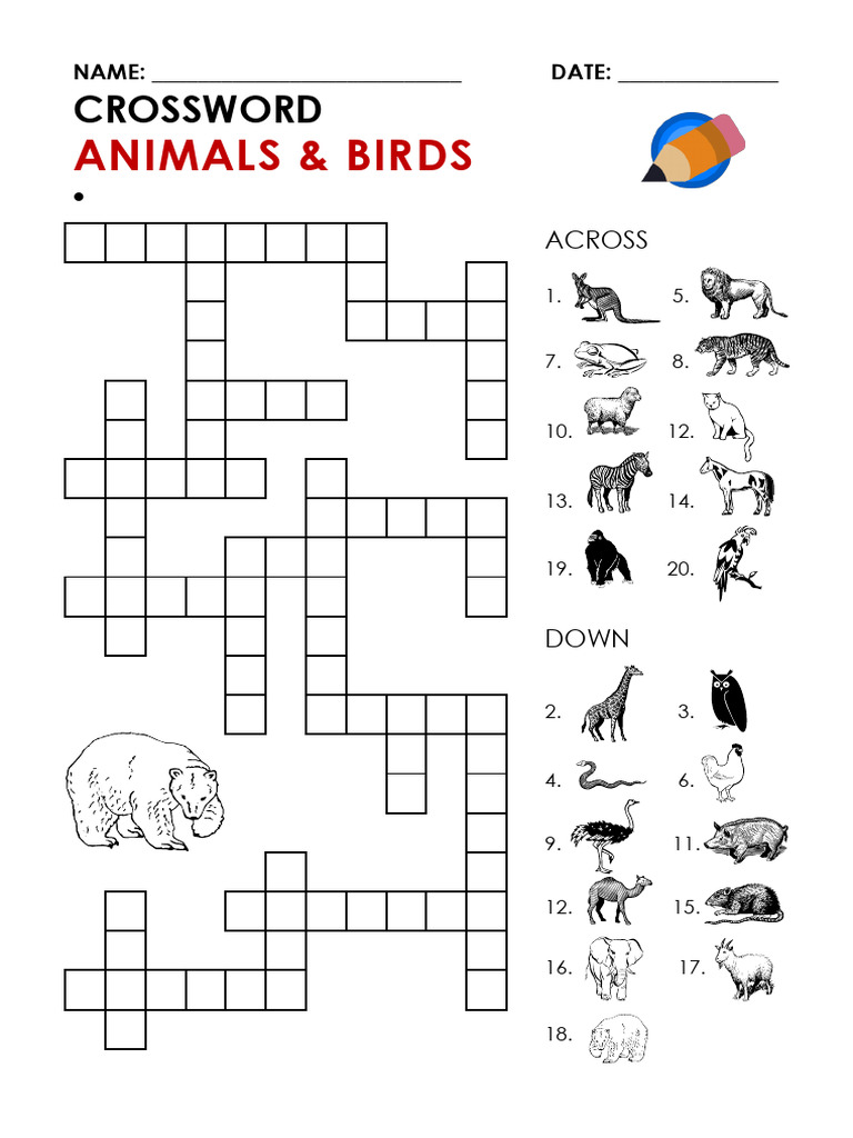 Crossword Animals Birds | PDF