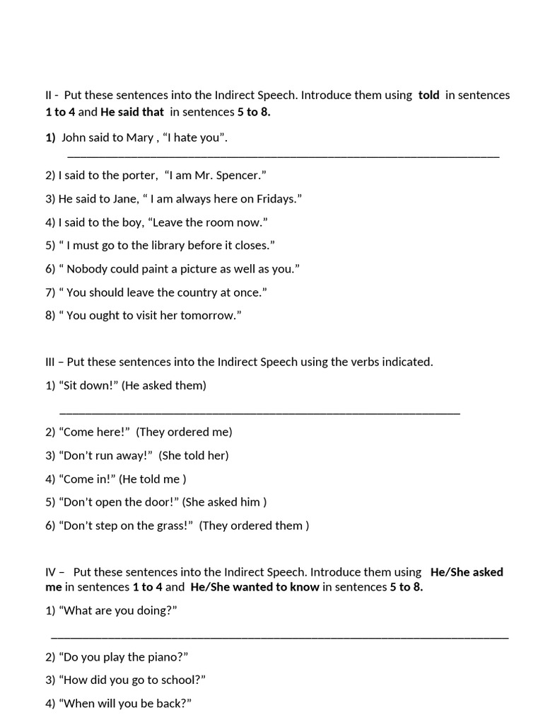 REPORTED SPEECH EXERC 2,3,4e5 | PDF