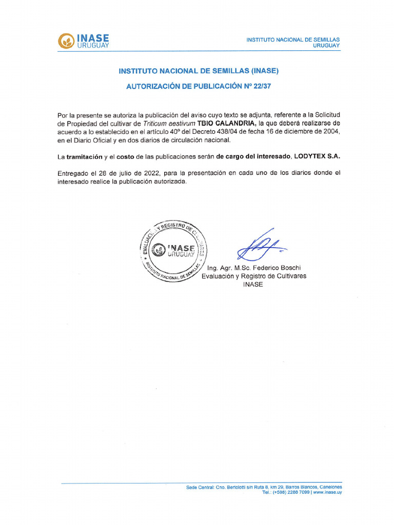 2037F18D76BA60E3 Registro de Inase LODYTEX | PDF