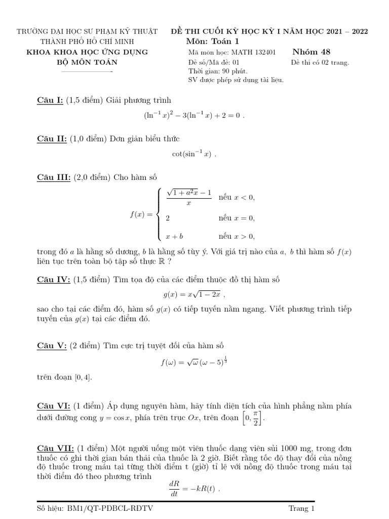 21-22 DeKiemTraCuoiKy Toan1 Nhom48 | PDF