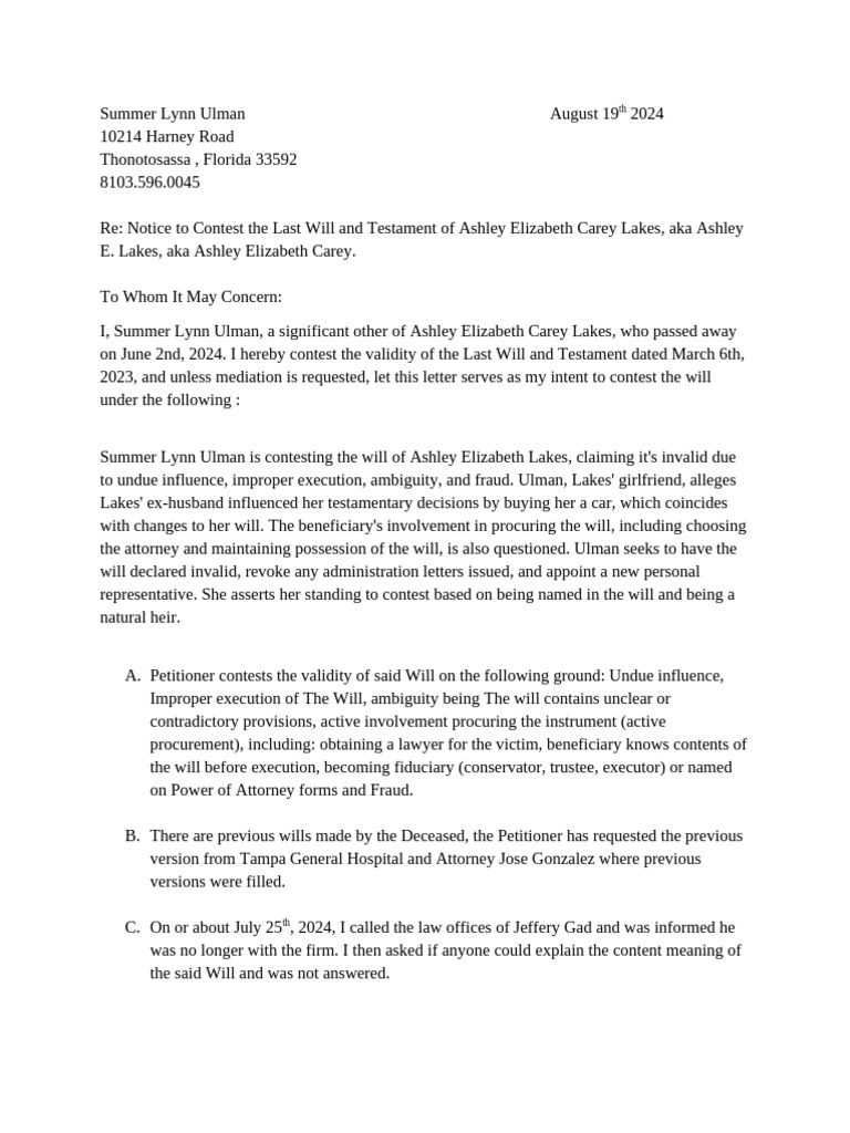 Letter Contest | PDF | Will And Testament | Common Law
