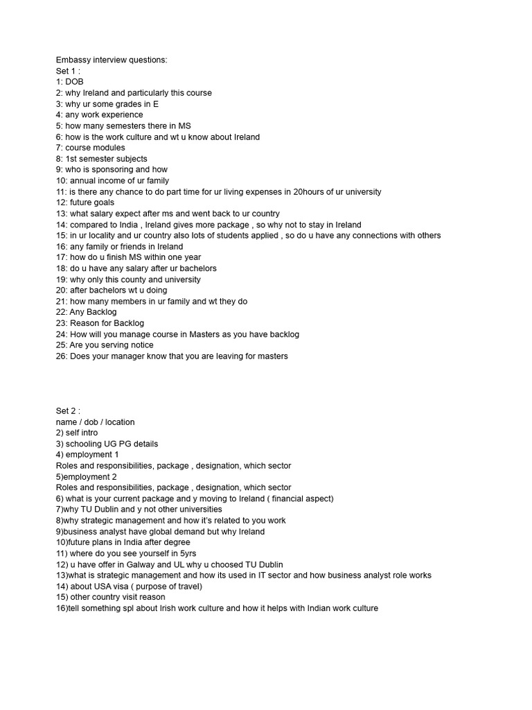 Embassy Interview Questions | PDF