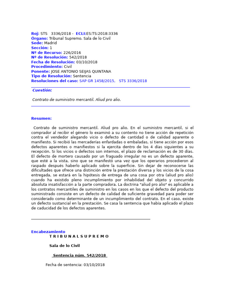 STS - 3336-2018 Vicios Ocultos | PDF | Sentencia (ley) | Ley politica