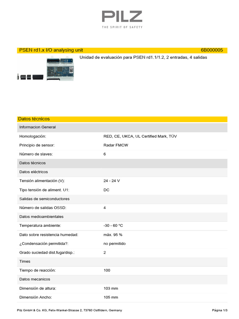 PSEN rd1.x I/O Analysing Unit 6B000005: Unidad de Evaluación para PSEN ...