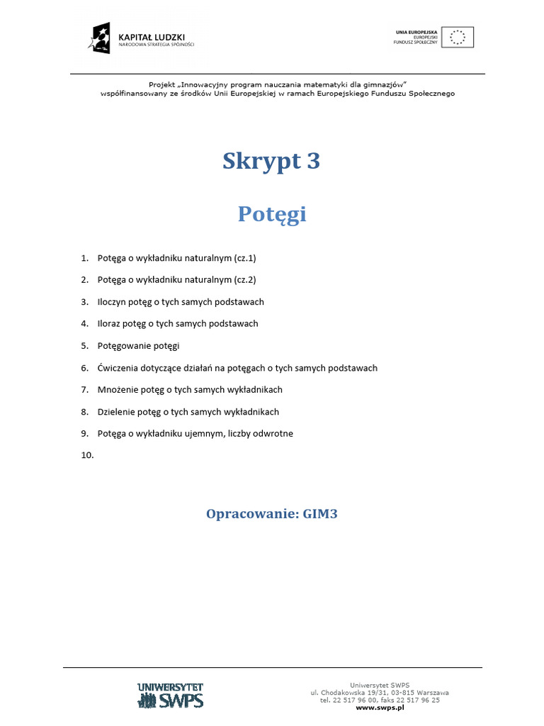 Potęgi Skrypt | PDF