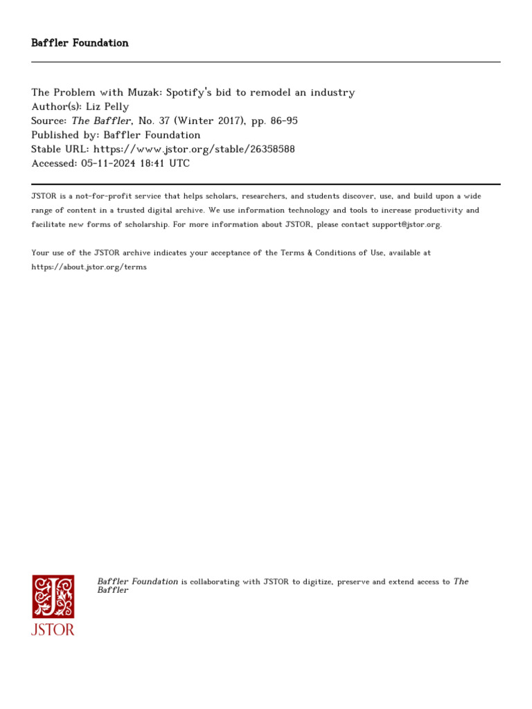 Pelly ProblemMuzakSpotifys 2017 | PDF | Spotify | Brand