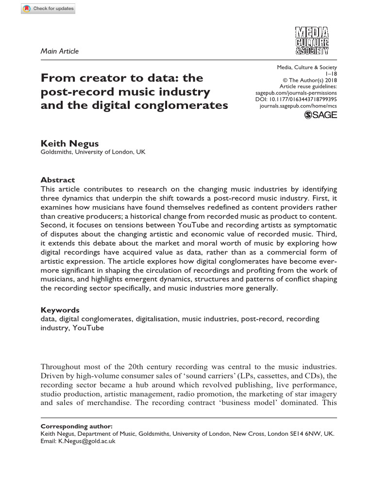 From Creator To Data The Post Record Music Industry and The Digital ...