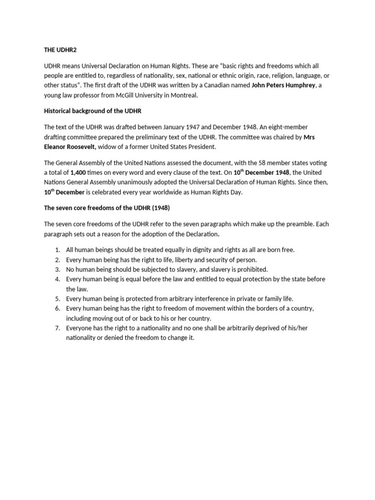 Summary Note On THE UDHR2-Part 1 | PDF