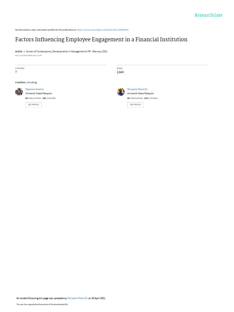 Employee Engagement Factors in Finance | PDF | Transformational ...