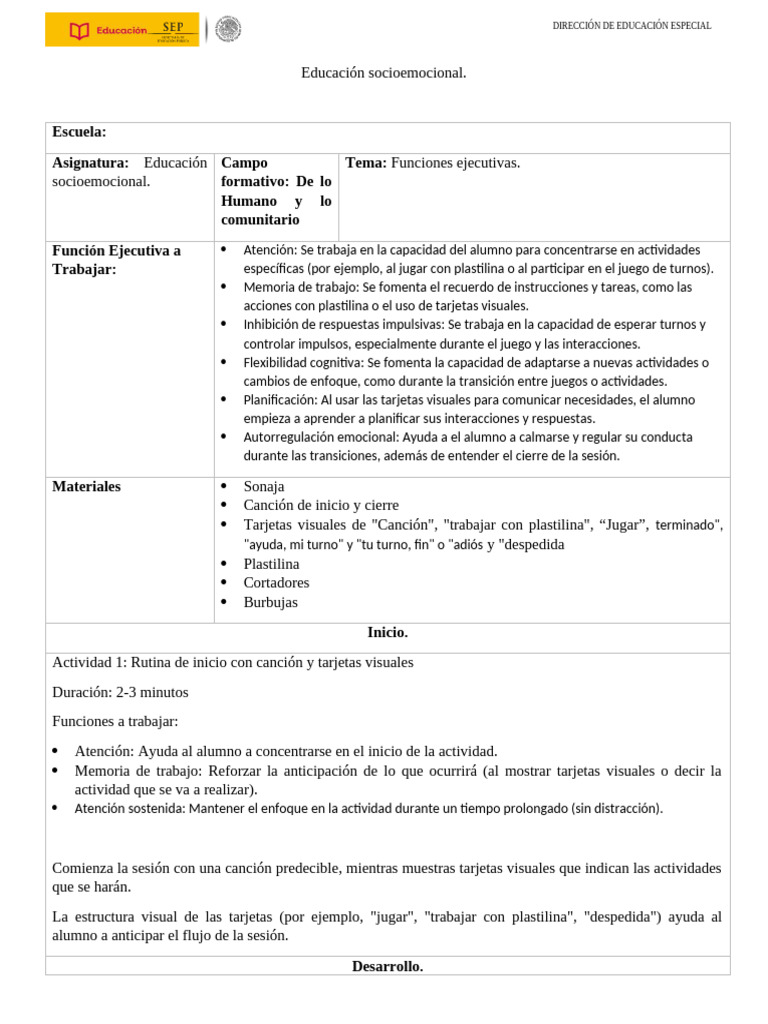 Planeacion Preescolar Funciones Ejecutivas | PDF | Funciones ejecutivas ...