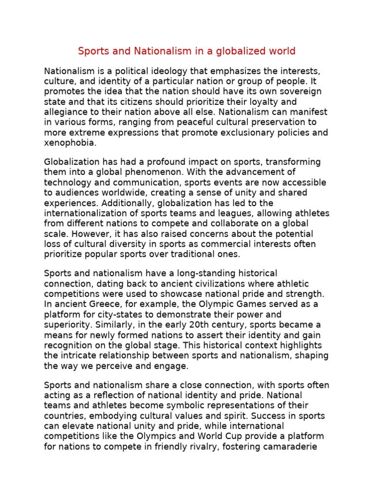 Sports and Nationalism in A Globalized World | PDF | Nationalism | Sports