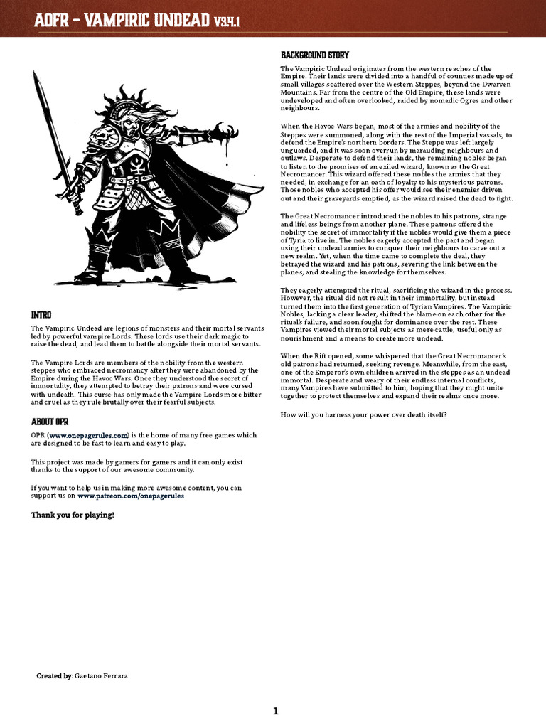 AOFR - Condes Vampiro (Vampiric Undead) | PDF