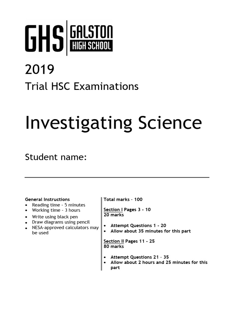 2019 - Investigating Science - Trial HSC Examination - Complete | PDF ...
