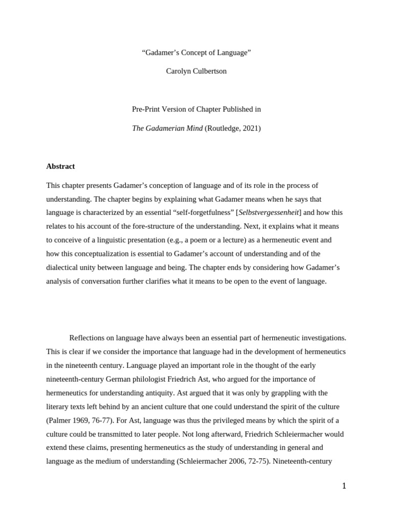 Gadamer's Concept of Language | PDF | Hermeneutics | Plato