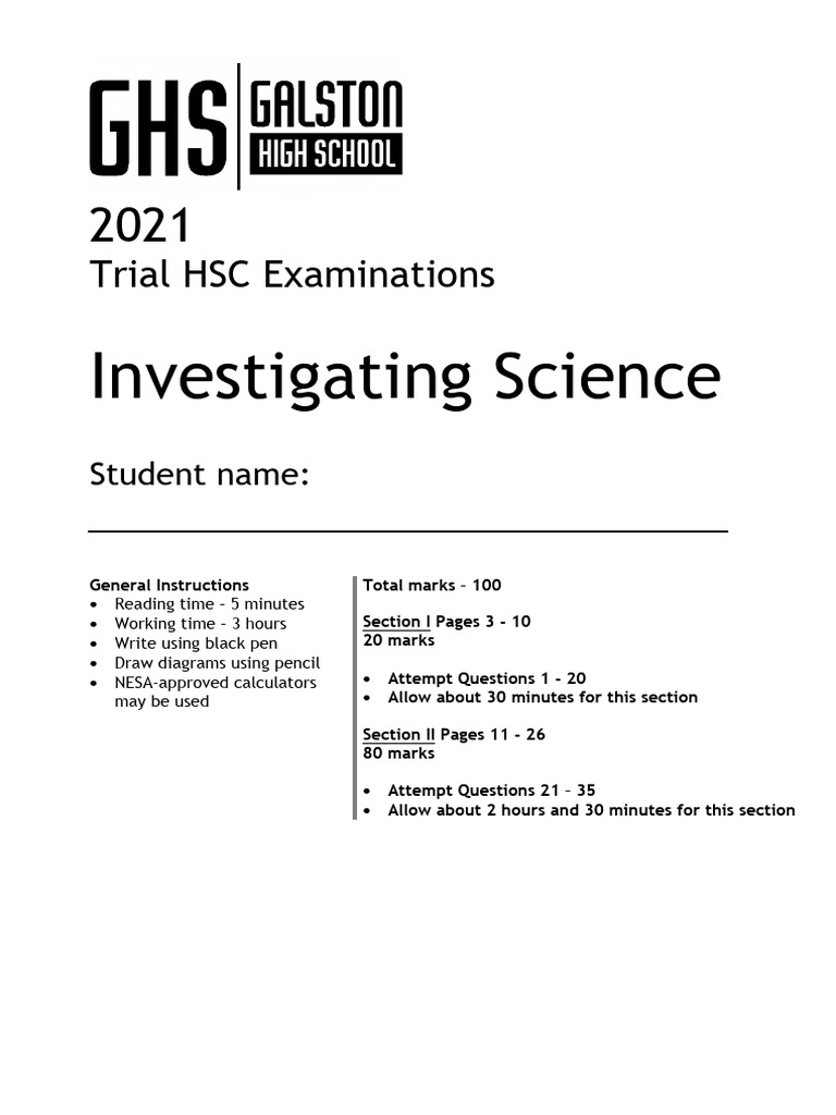 2021 HSC Investigating Science Exam | PDF | Sampling (Statistics ...