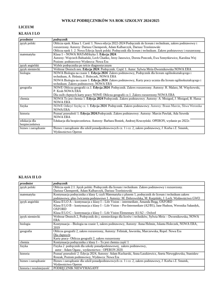 Podreczniki Na Rok Szkolny 2024 2025 | PDF