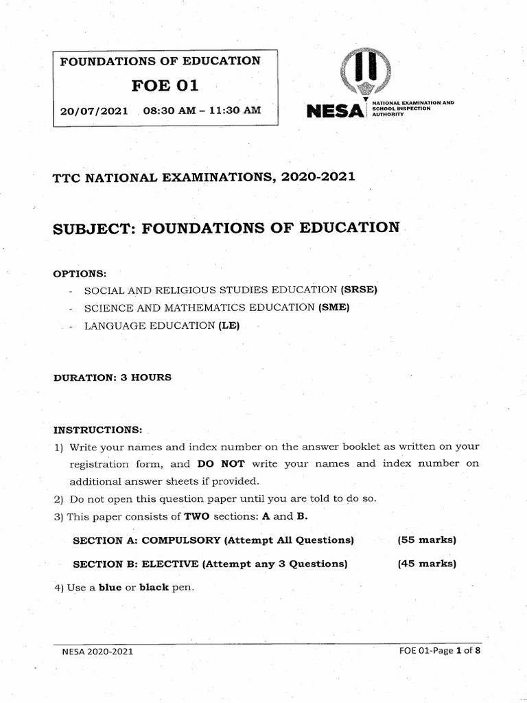 2021 Foundations of Education TTC SRSE SME | PDF