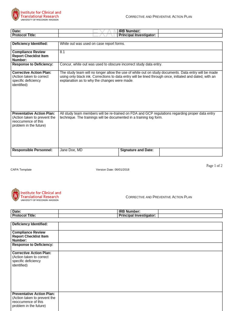 Corrective and Preventative Action Plan Form Template 2019.11.13 | PDF