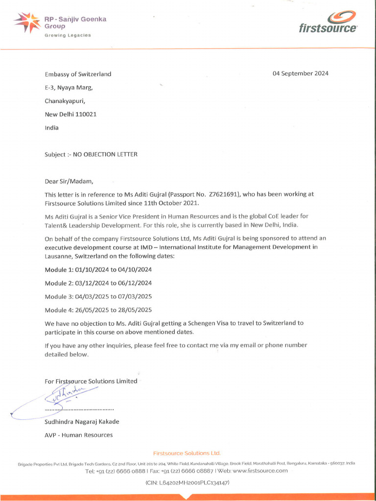 No Objection Letter - Aditi | PDF