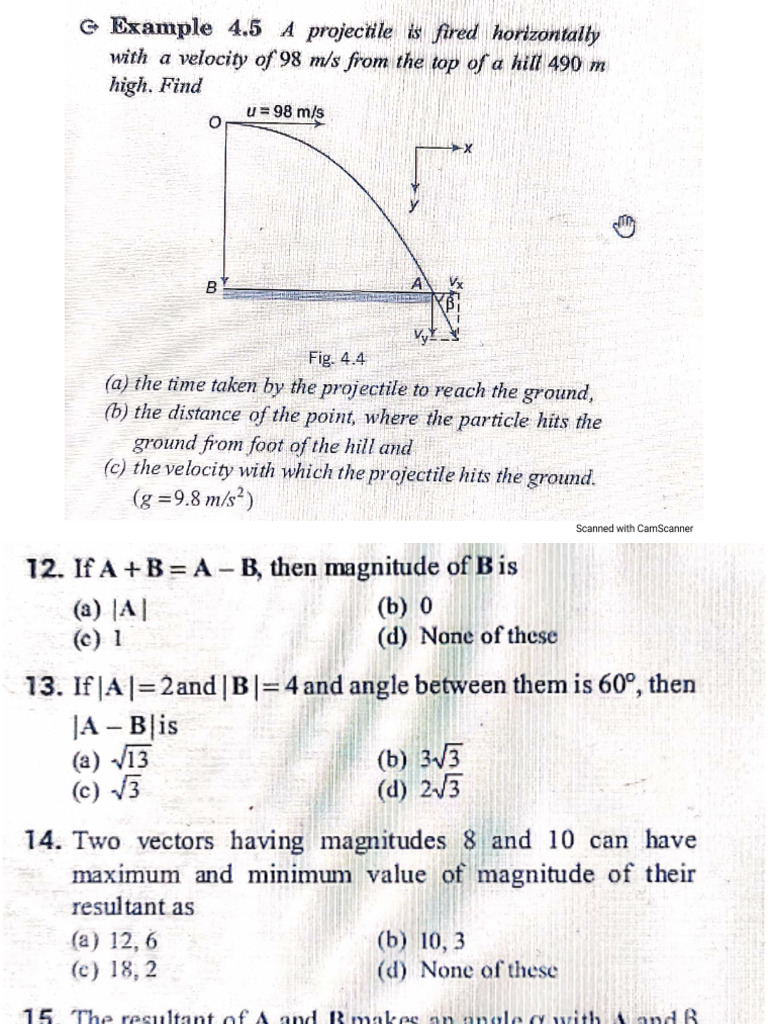 DPP Class 11th Vectors and Projectile | PDF