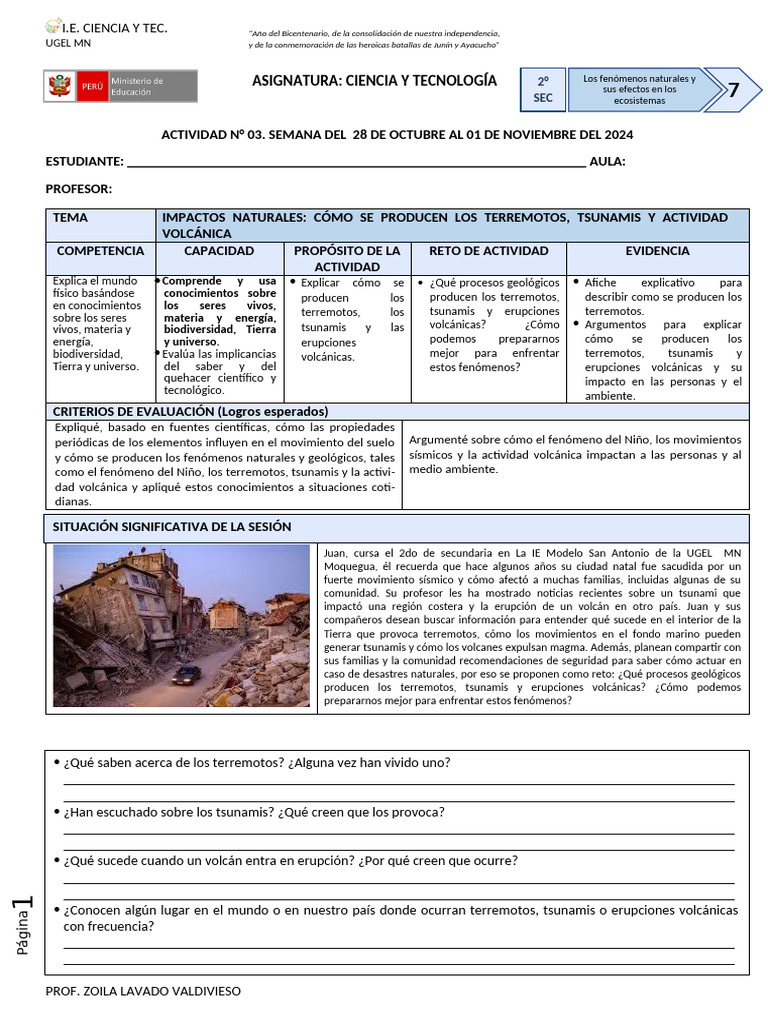 2°sec - UNIDAD 7 - ACTIVIDAD 3 (CyT Explica 2024) - Impactos Naturales, Cómo Se Producen Los ...