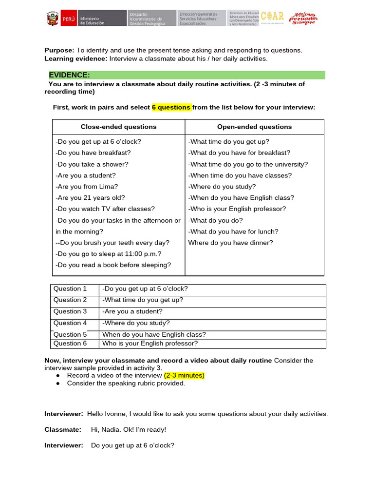 Ivonne Veronika Castillo Uzategui - Interviewing My Classmate | PDF