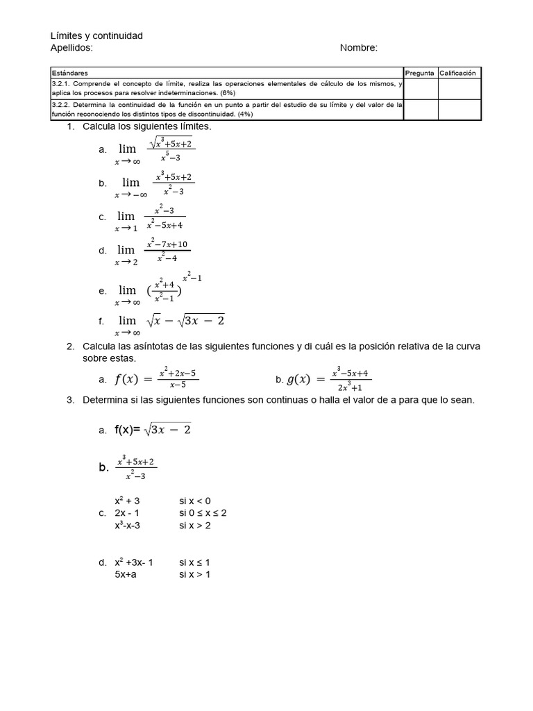 Ex Lim y Continuidad | PDF | Análisis matemático | Matemáticas