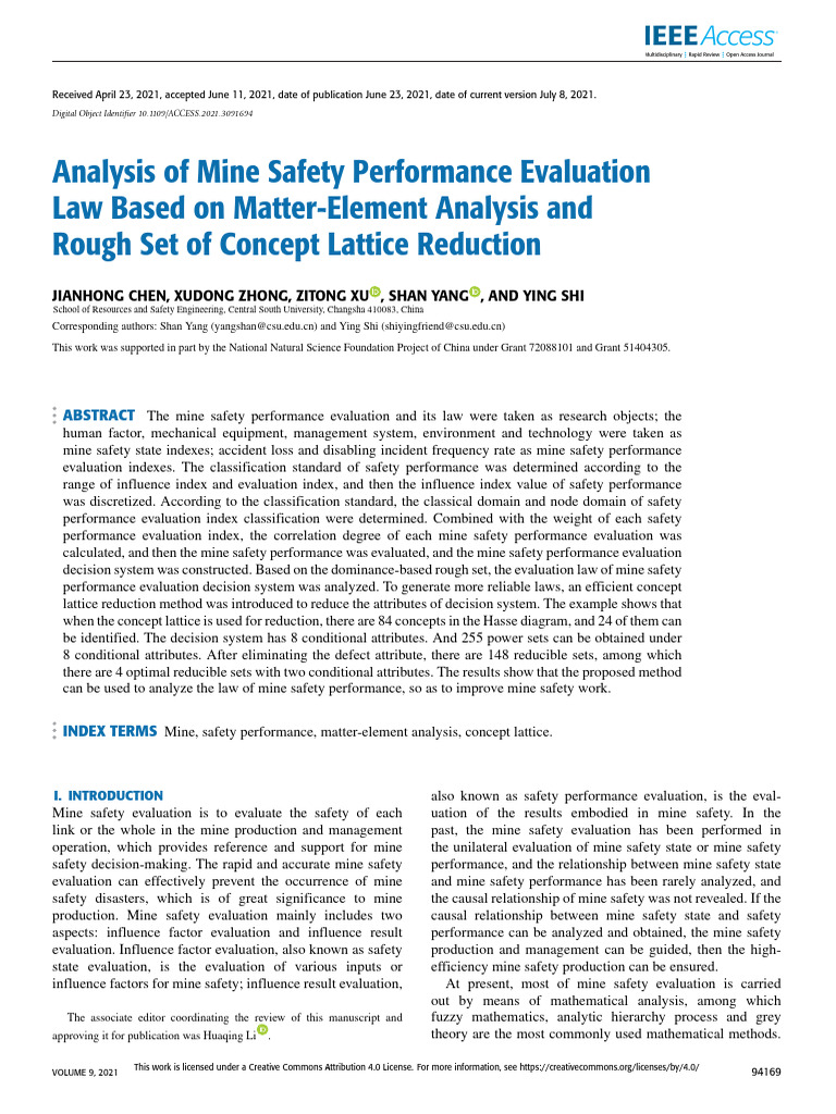 Analysis of Mine Safety Performance Evaluation Law Based On Matter-Element Analysis and Rough ...