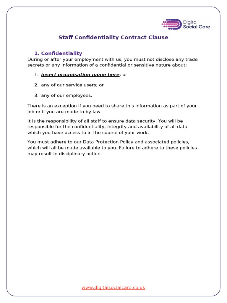 Staff Confidentiality Contract Clause v. 4 | PDF