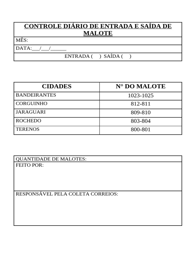 Controle Diário de Entrada e Saída de Malote | PDF