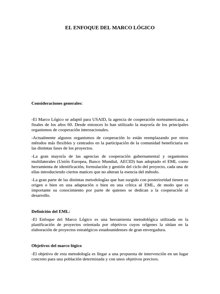 Enfoque Marco Logico | PDF | Presupuesto | Planificación