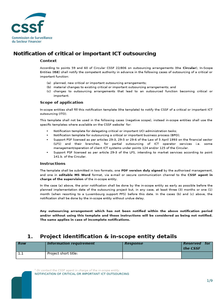 Template For Notification of CoI ICT Outsourcing | PDF | Cloud Computing | Outsourcing