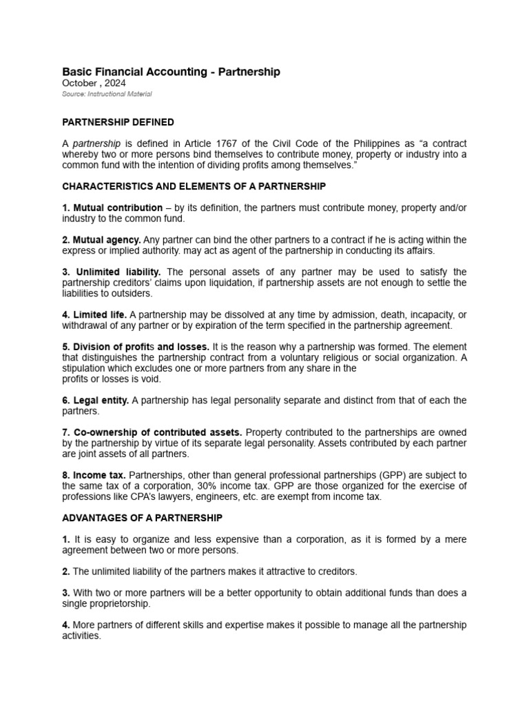 Basic Financial Accounting Notes Partnership | PDF | Partnership ...
